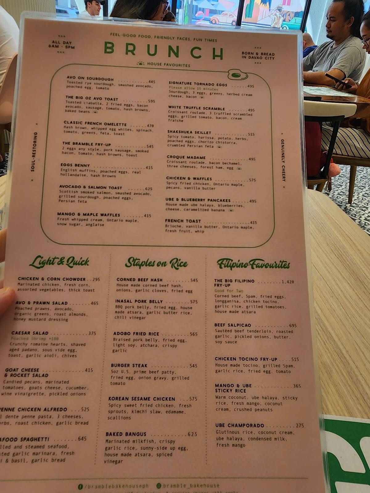 Menu at Bramble cafe, Davao City