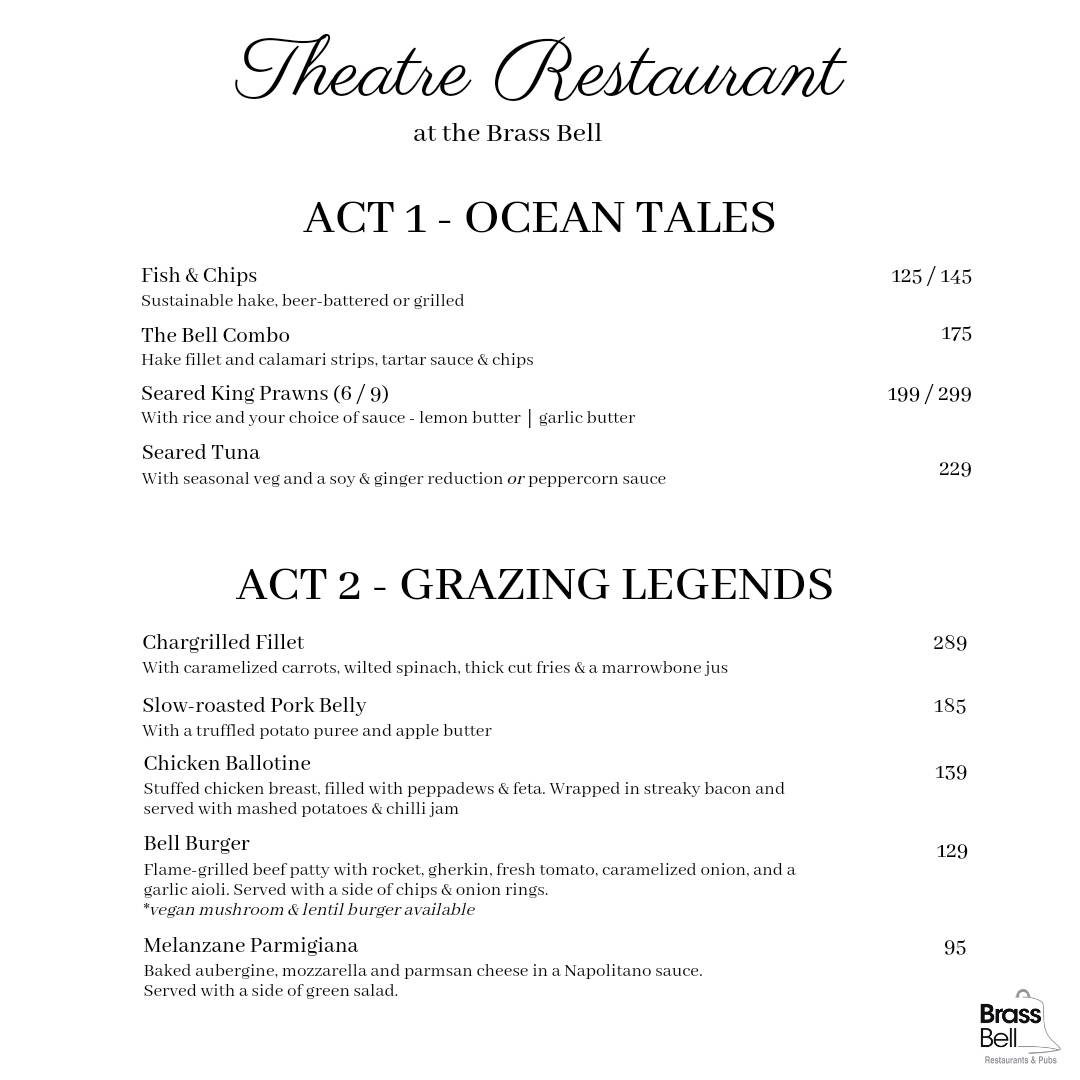Menu at Brass Bell Kalk Bay restaurant, Cape Town