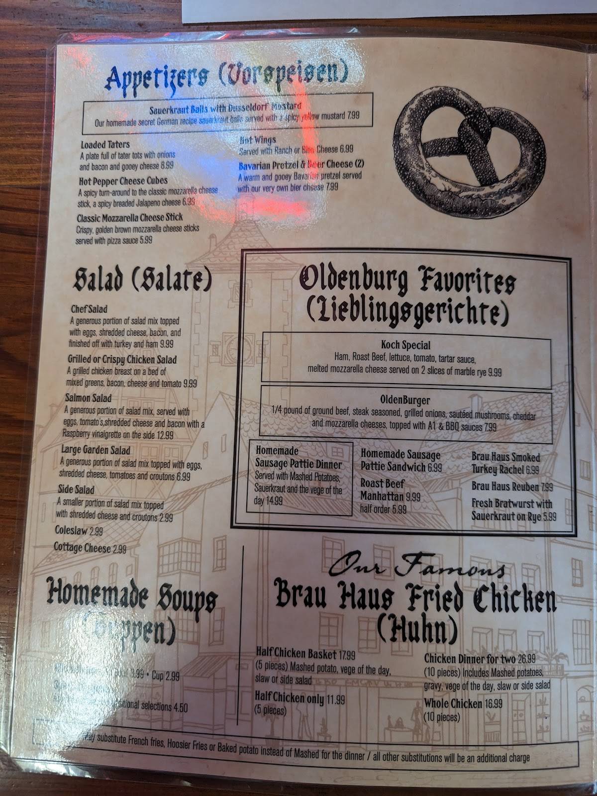 Menu at Brau Haus restaurant, Oldenburg
