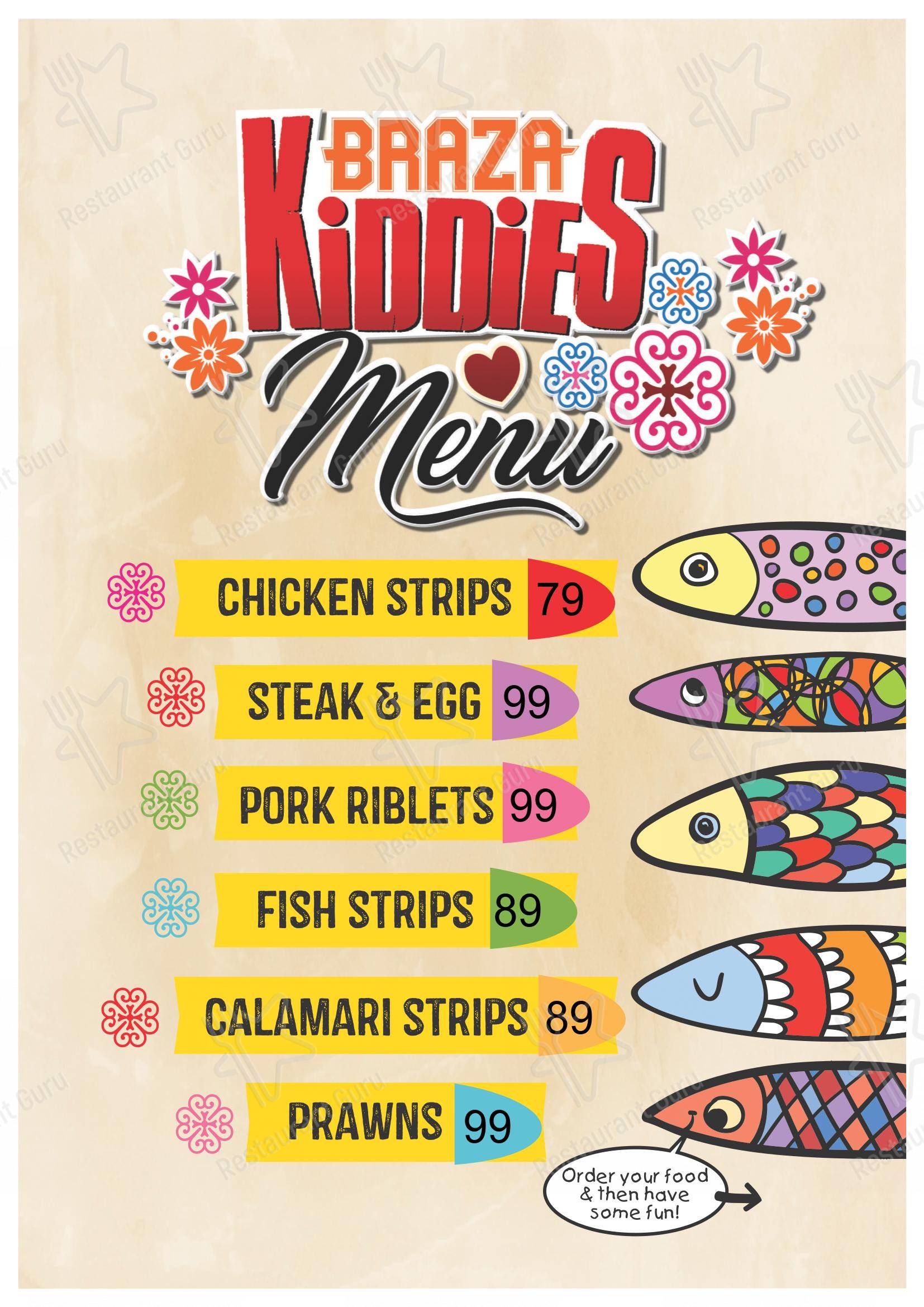 Menu at Braza restaurant, Bloemfontein, Loch Logan