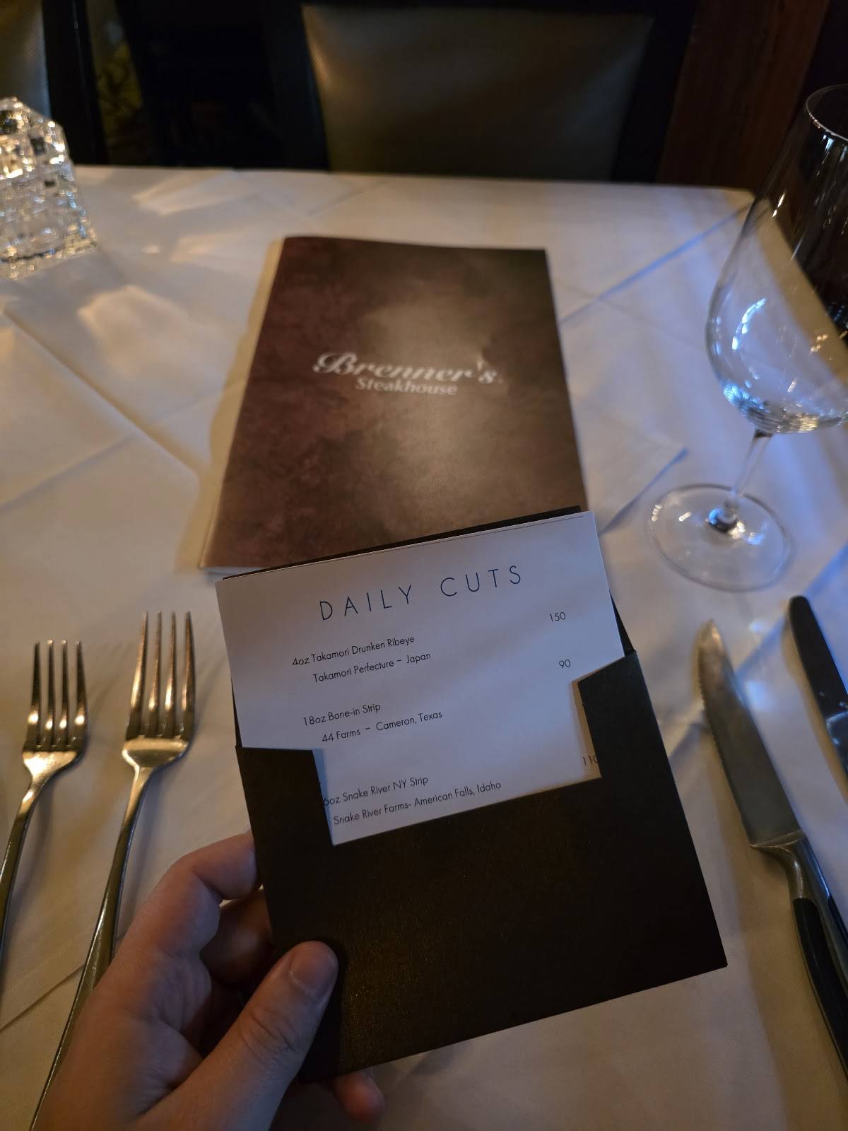 Menu at Brenner's Steakhouse, Houston
