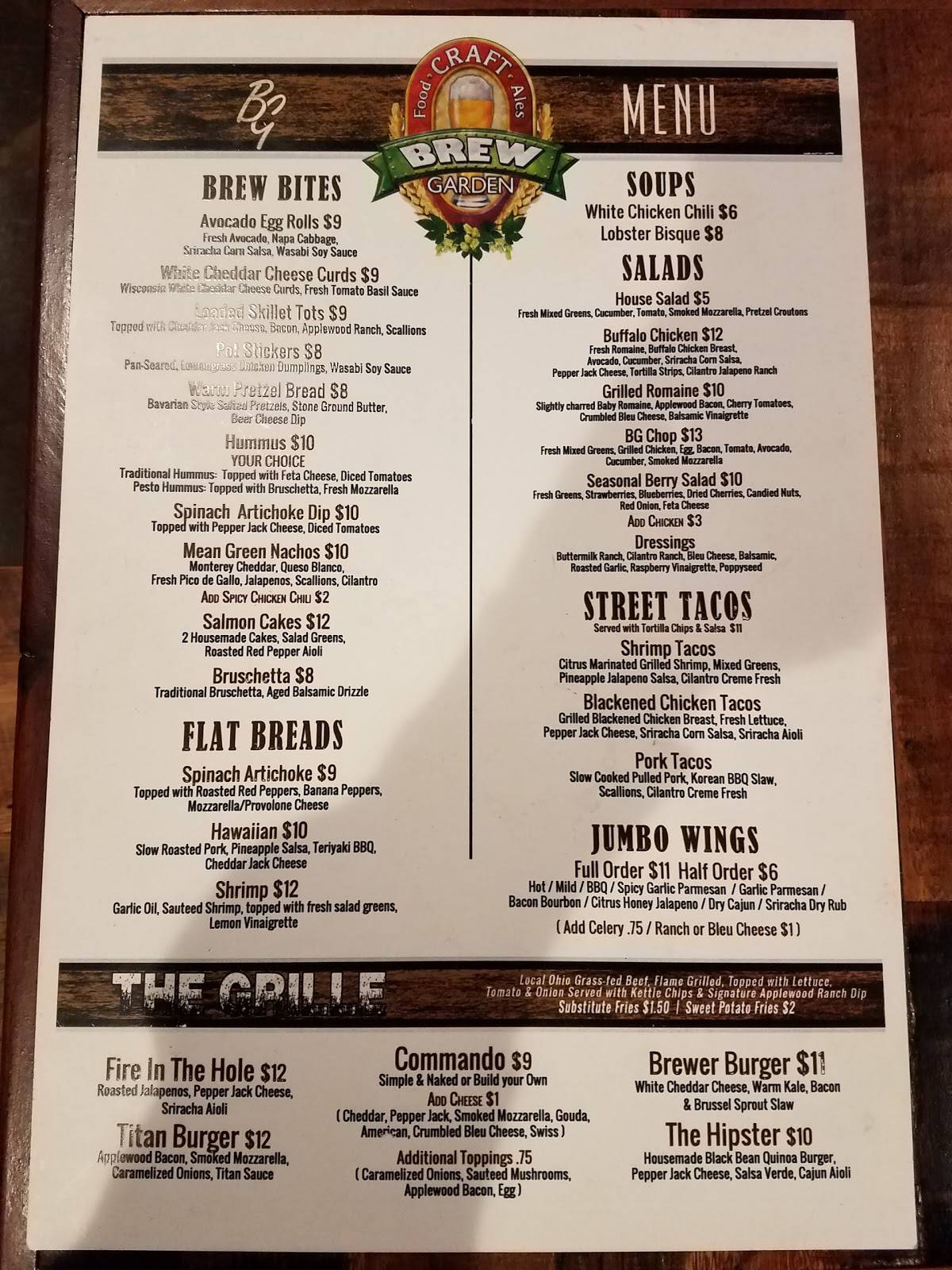 Menu at Brew Garden pub & bar, Strongsville