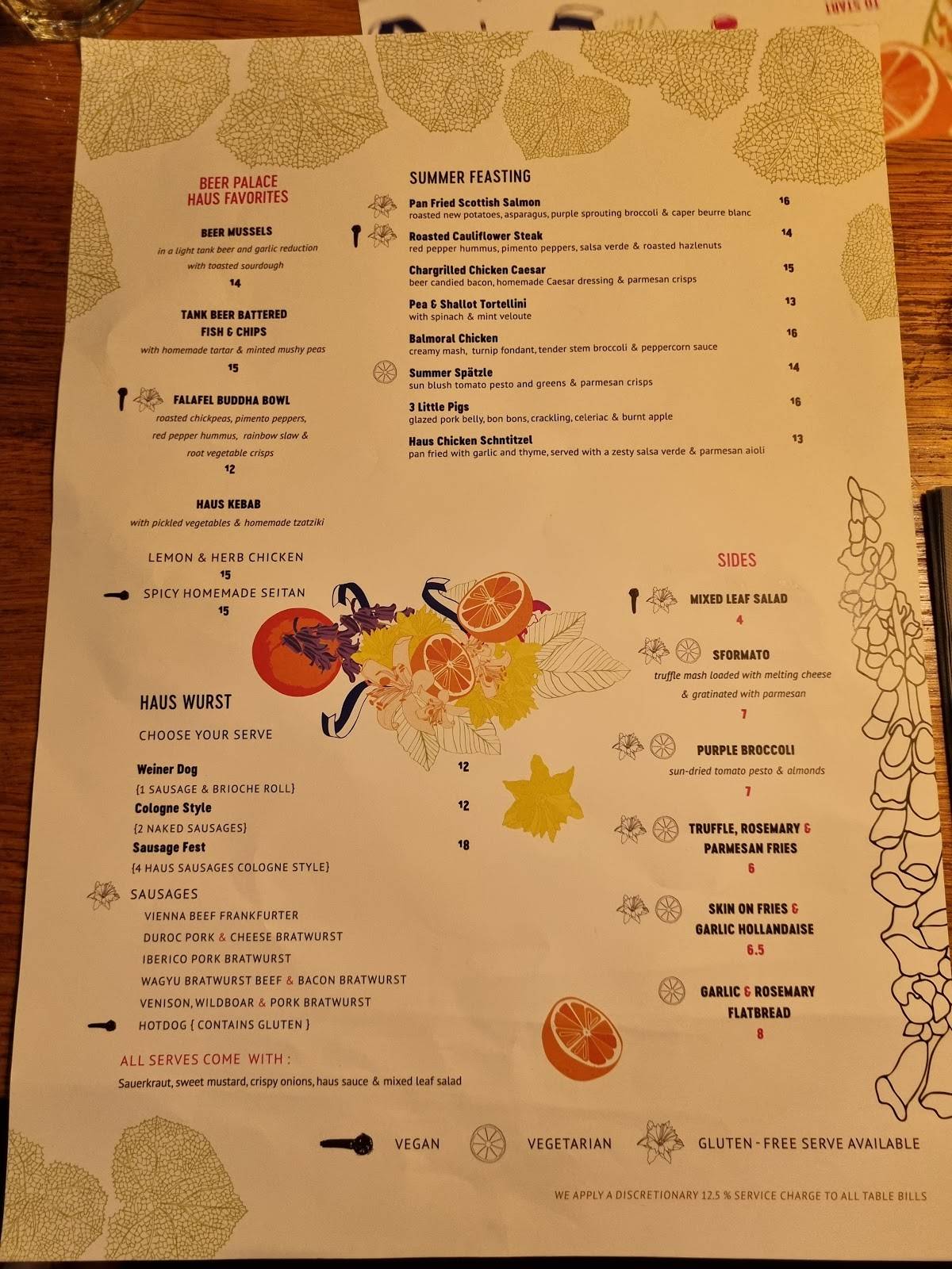 Menu at Brewhemia restaurant, Edinburgh