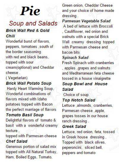 Menu at Brick Wall Eatery, Denver