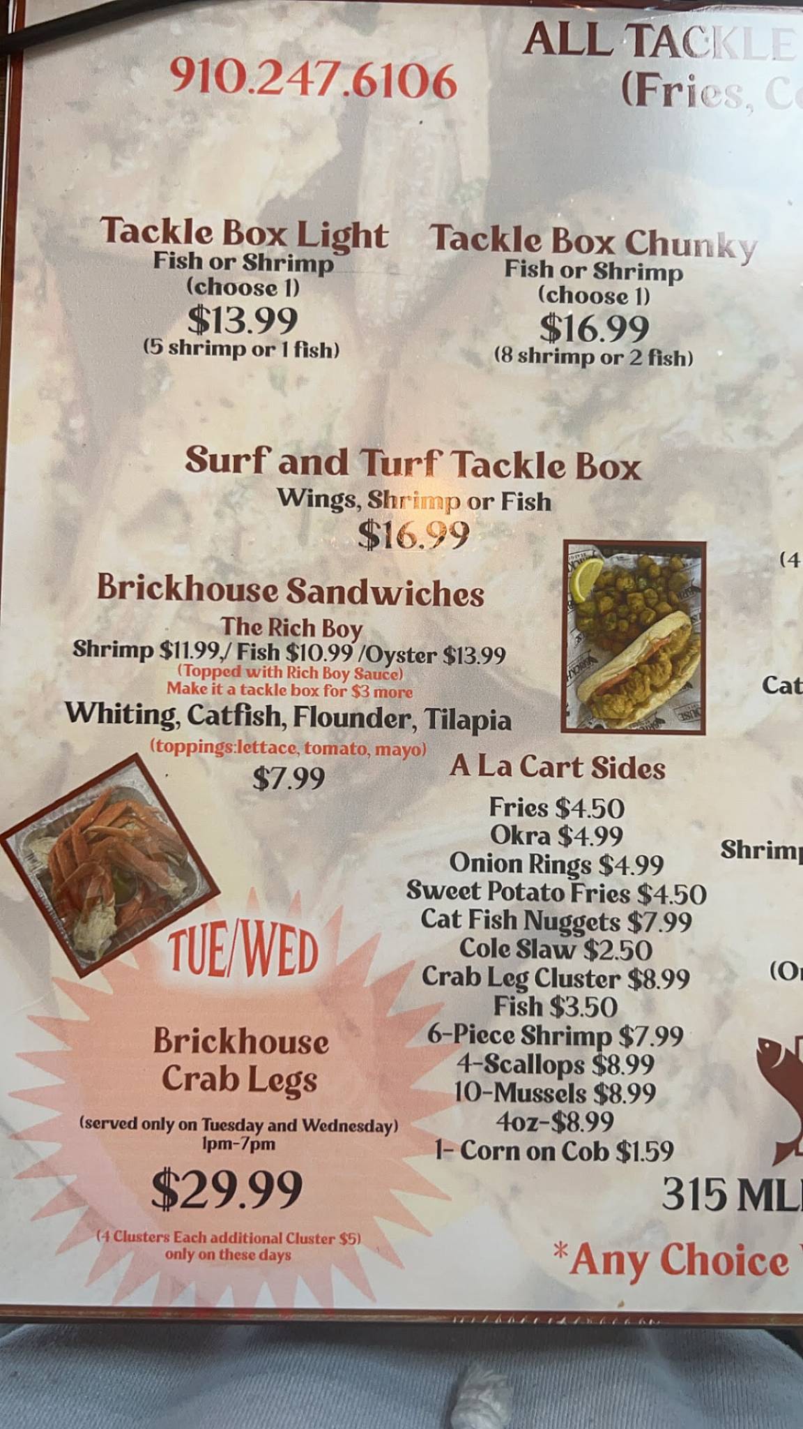 Menu at Brickhouse Seafood Cafe, Elizabethtown