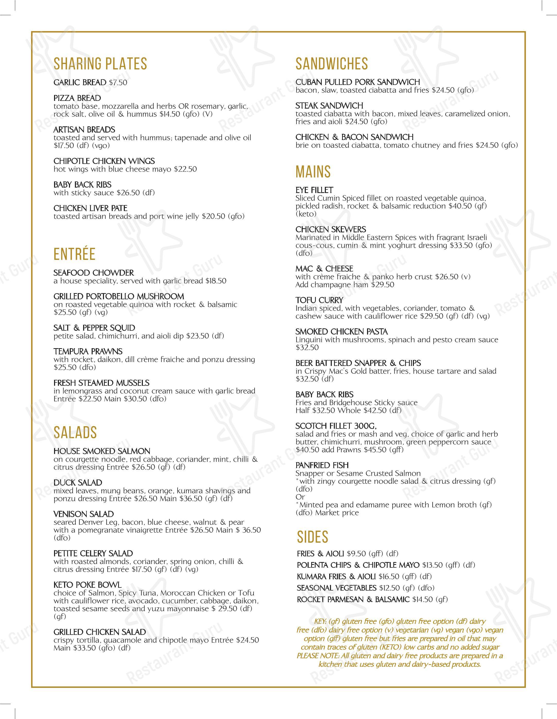Menu at Bridge House Lodge Bar & Restaurant, Warkworth