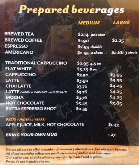 Menu at Bridgehead cafe, Ottawa, 1172 Bank St