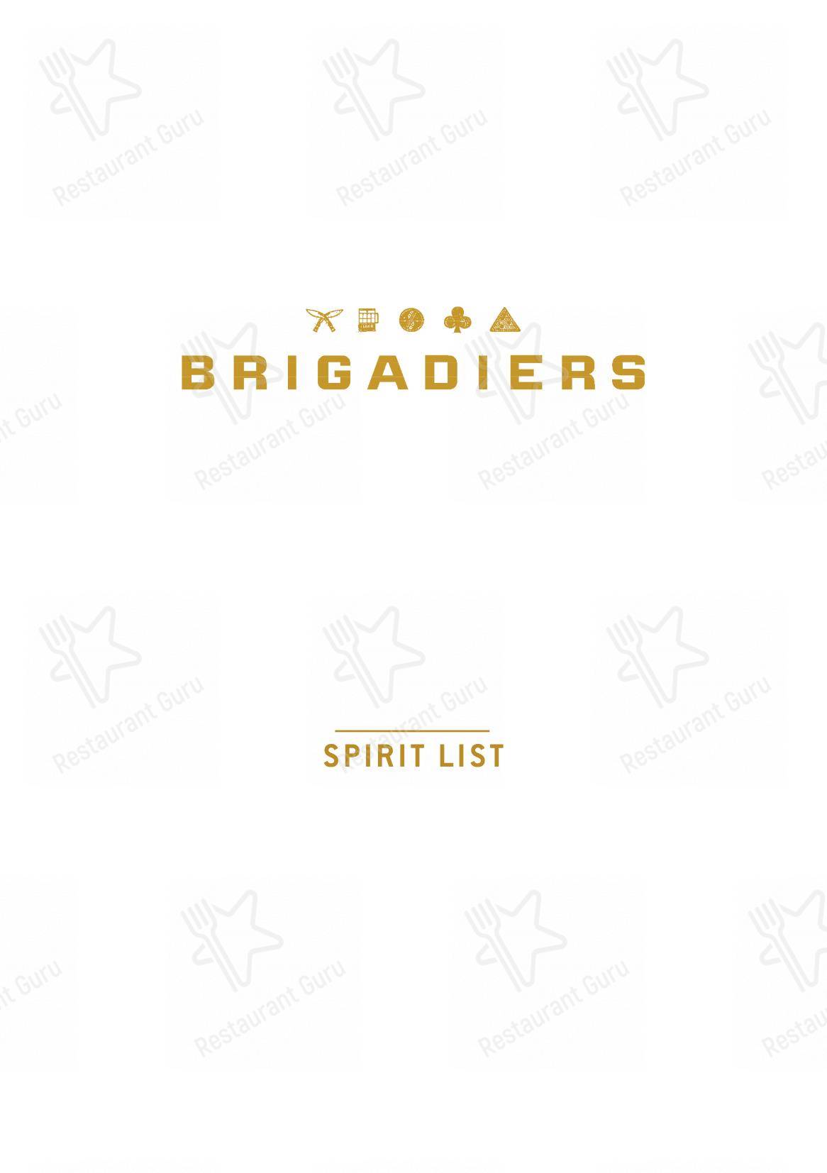 Menu at Brigadiers restaurant, London