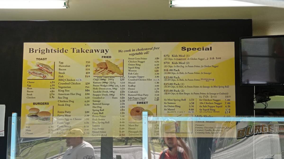 Menu at Brightside Takeaways fast food, Auckland