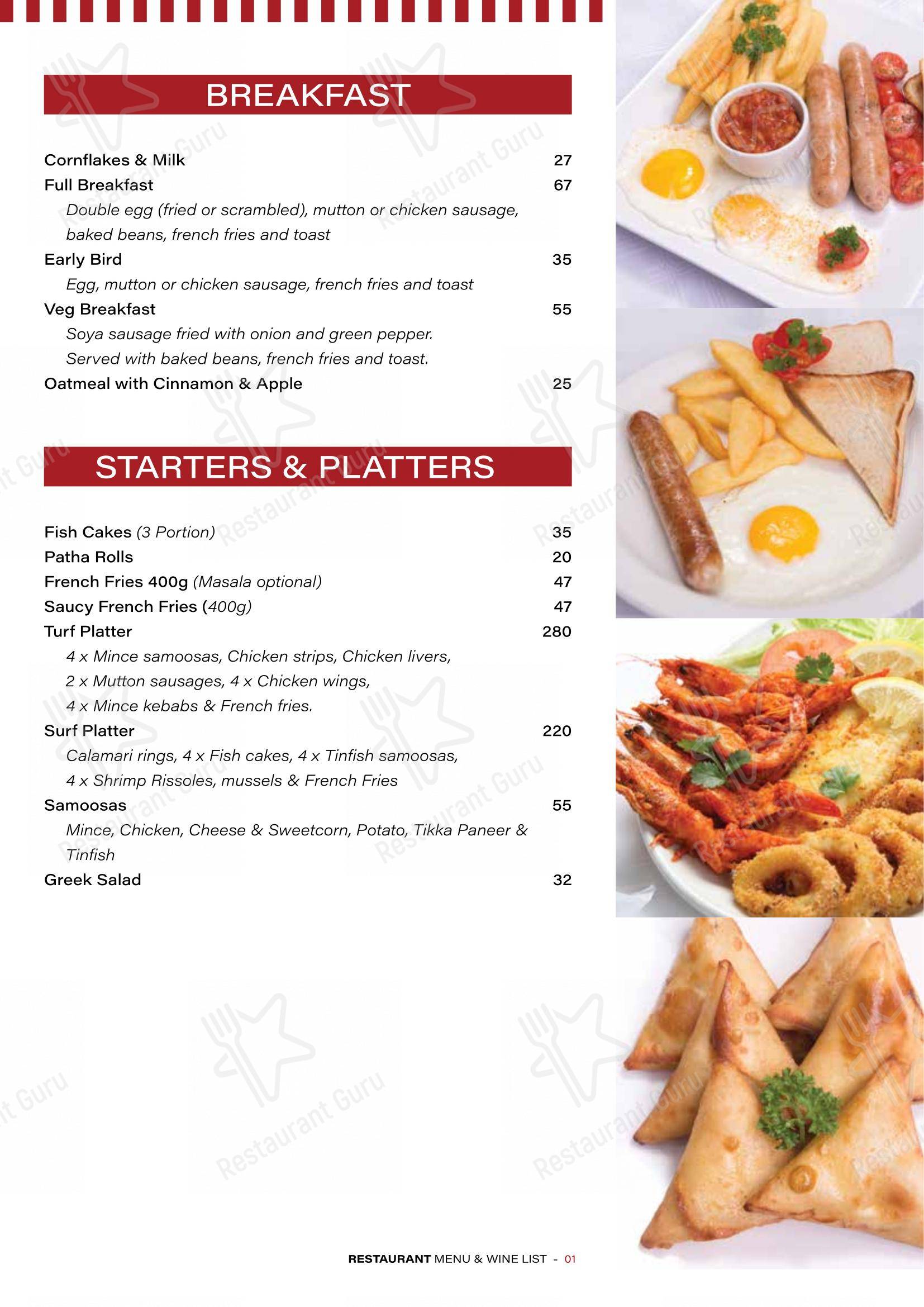 Menu at Britannia Hotel restaurant, Durban