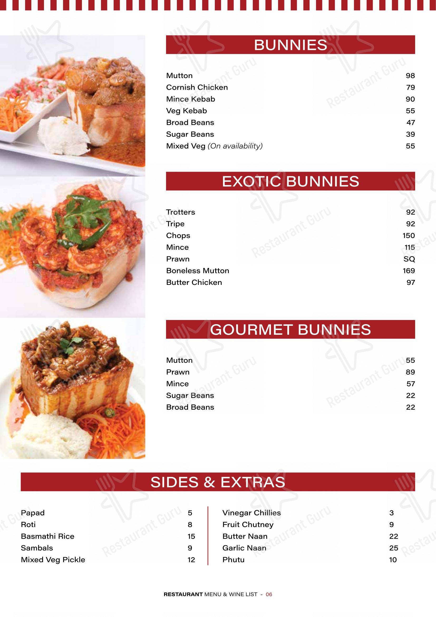 Menu at Britannia Hotel restaurant, Durban