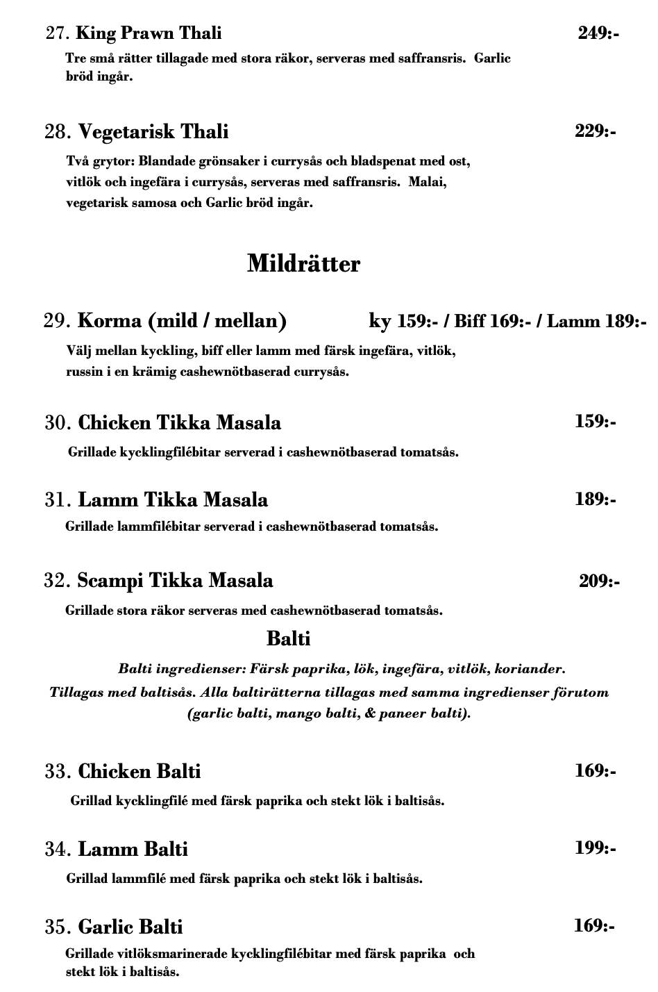 Menu at Indian Gate restaurant, Bro