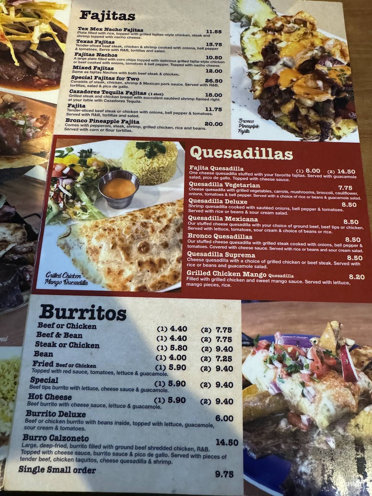 Menu at Bronco Mexican Restaurant, Woodruff