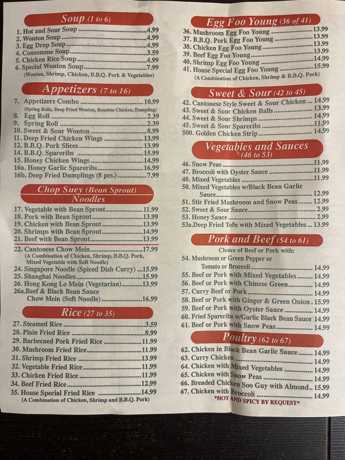 Menu at Bronte Chinese Food restaurant, Oakville, Lakeshore Rd W