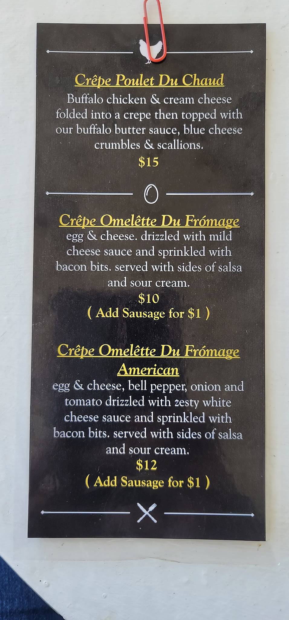 Menu at The Lazy Maid Crêperie restaurant, Brooksville