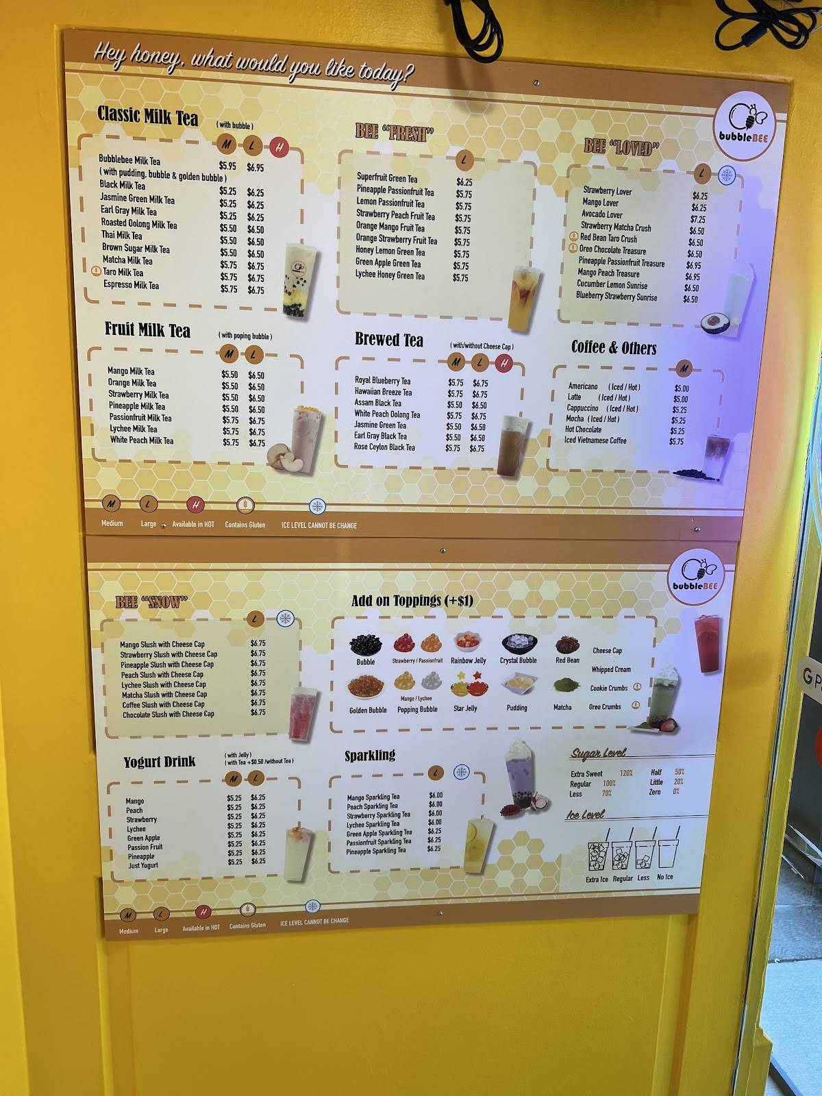 Menu at Bubblebee restaurant, Fredericksburg