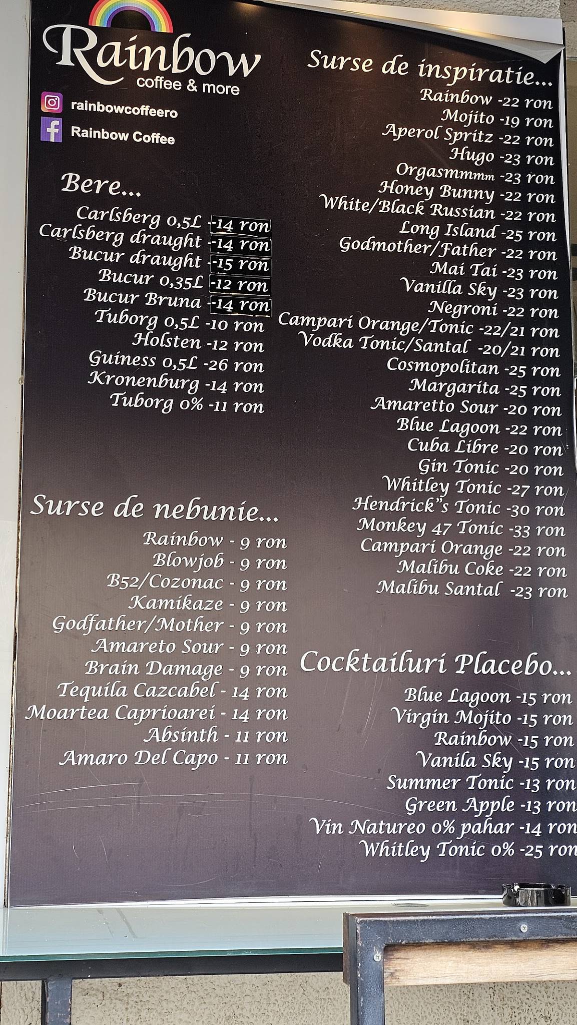Menu at Rainbow Coffee&more, Bucharest, Bulevardul Decebal 14