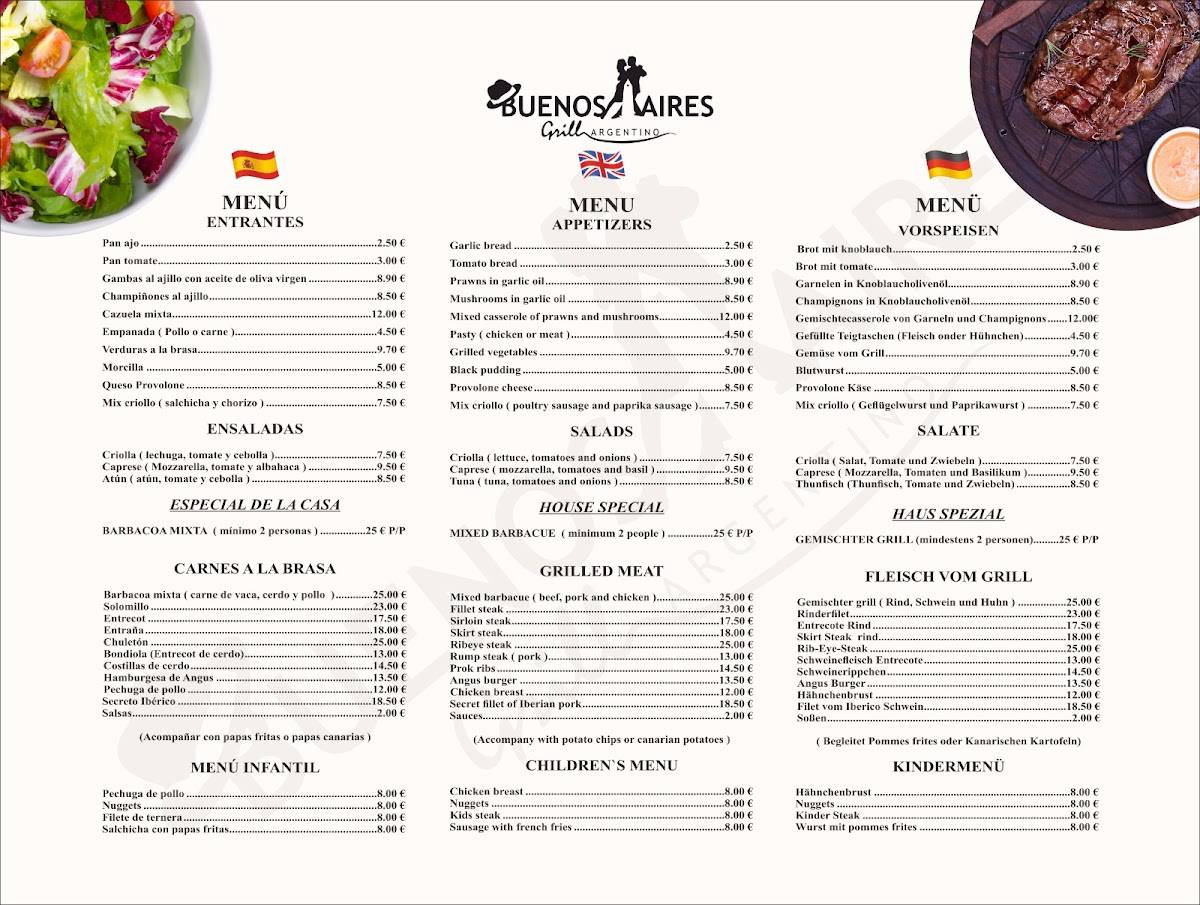 Menu at Buenos Aires Grill Argentino steakhouse, Playa Blanca