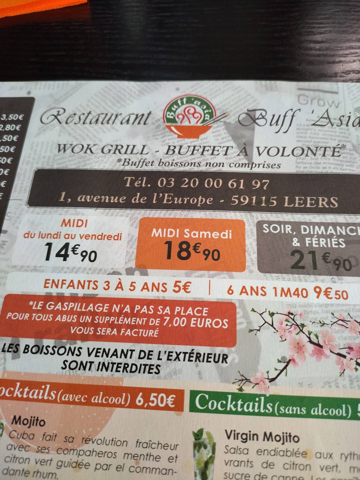 Menu at Buff 'Asia restaurant, Leers