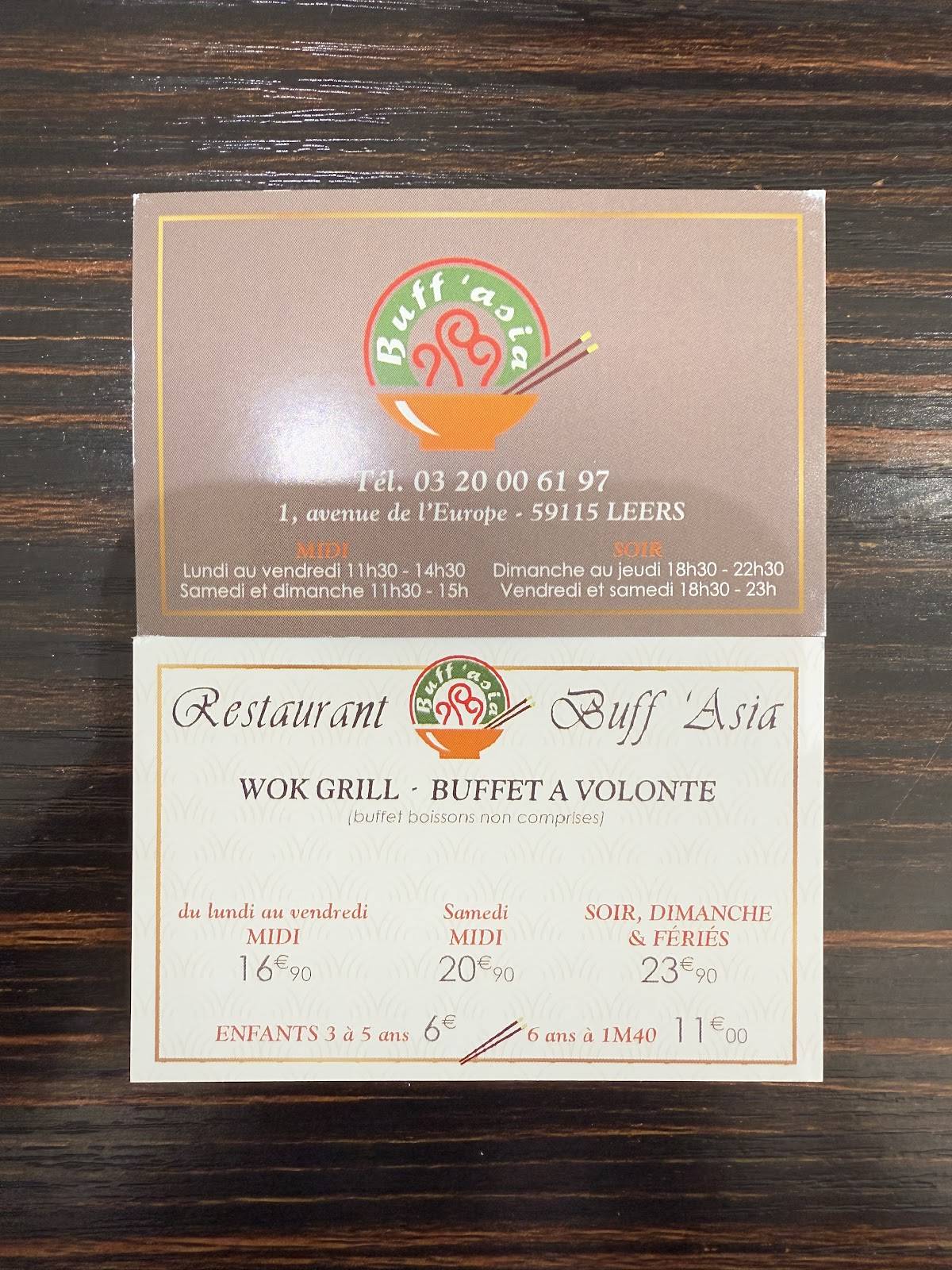 Menu au Buff asia restaurant, Leers