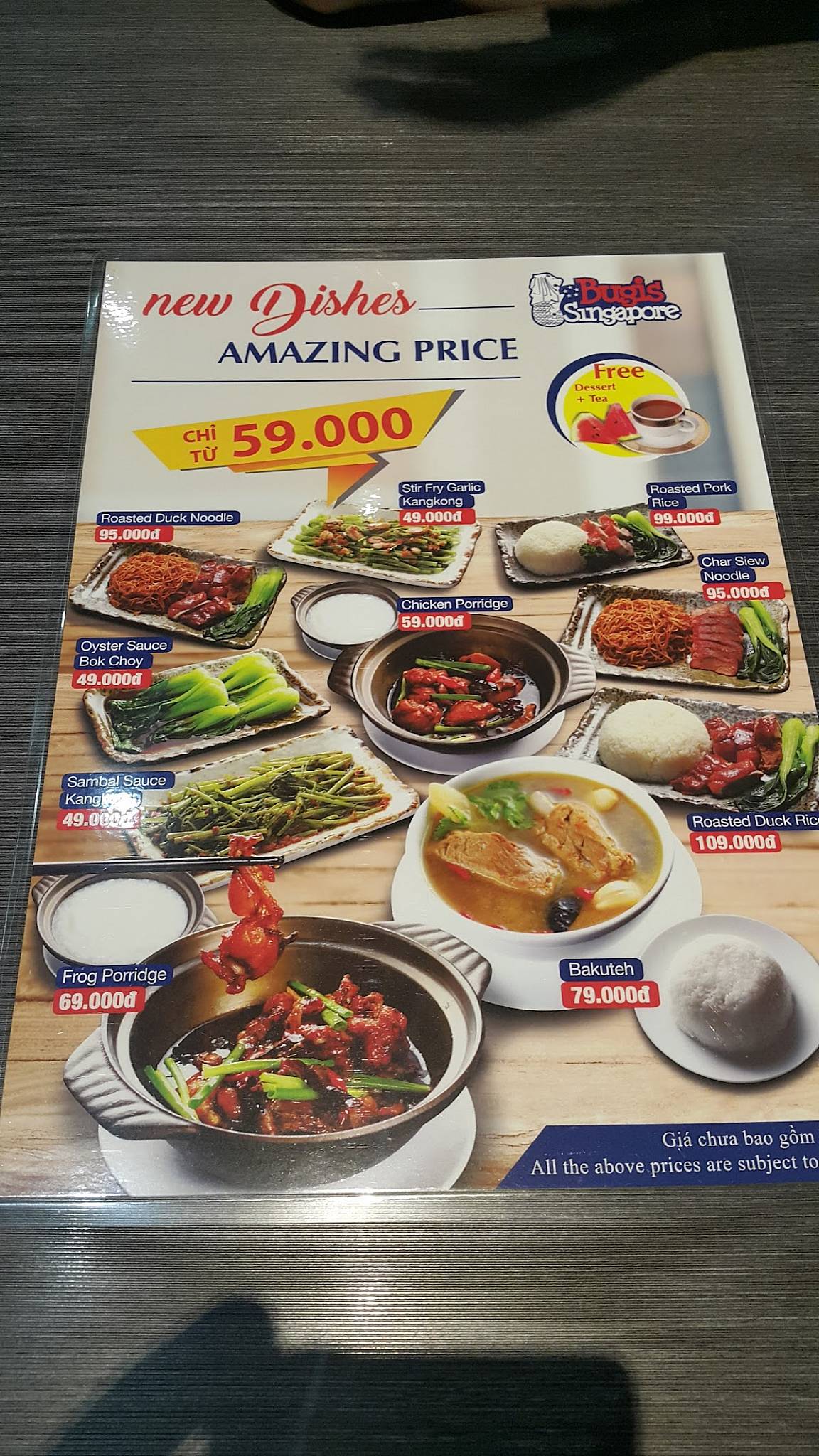 Menu at Bugis Singapore Vincom restaurant, Ho Chi Minh City