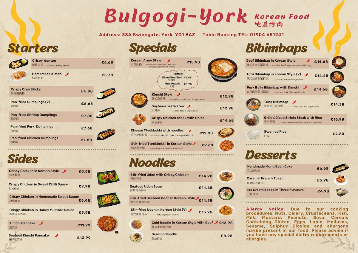 Menu at Bulgogi Korean & BBQ, York