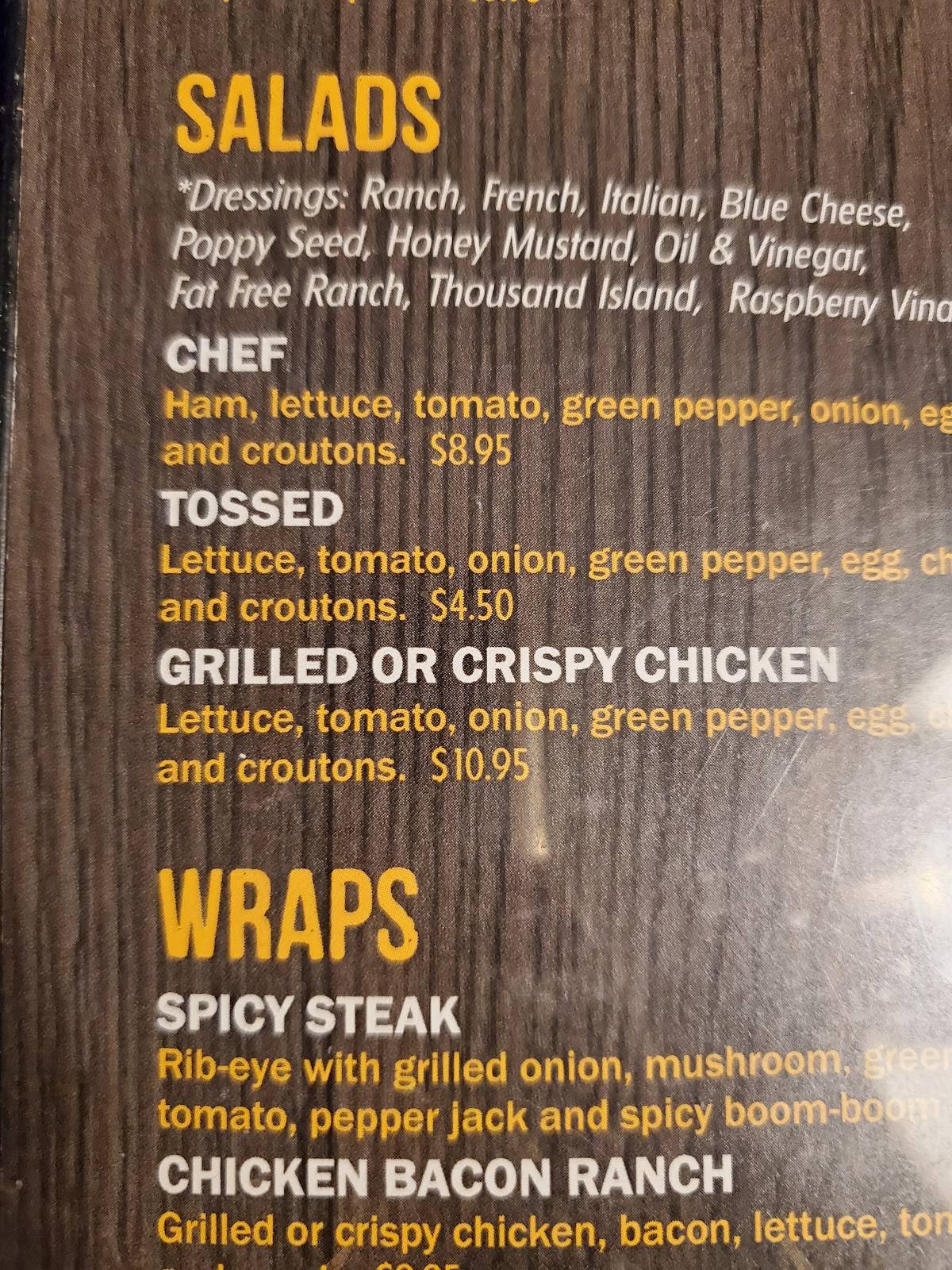 Menu at Bull Pen Cafe, Fremont, 203 Toledo St