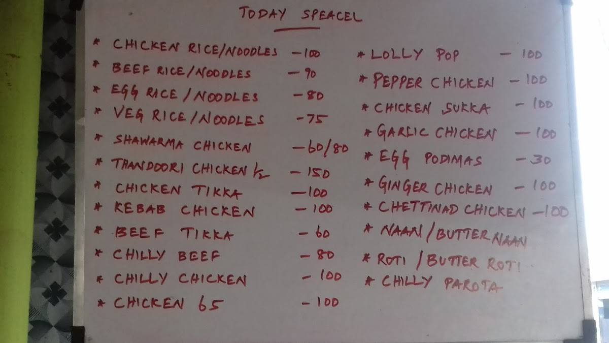 Menu at Bullet fast food, Chennai