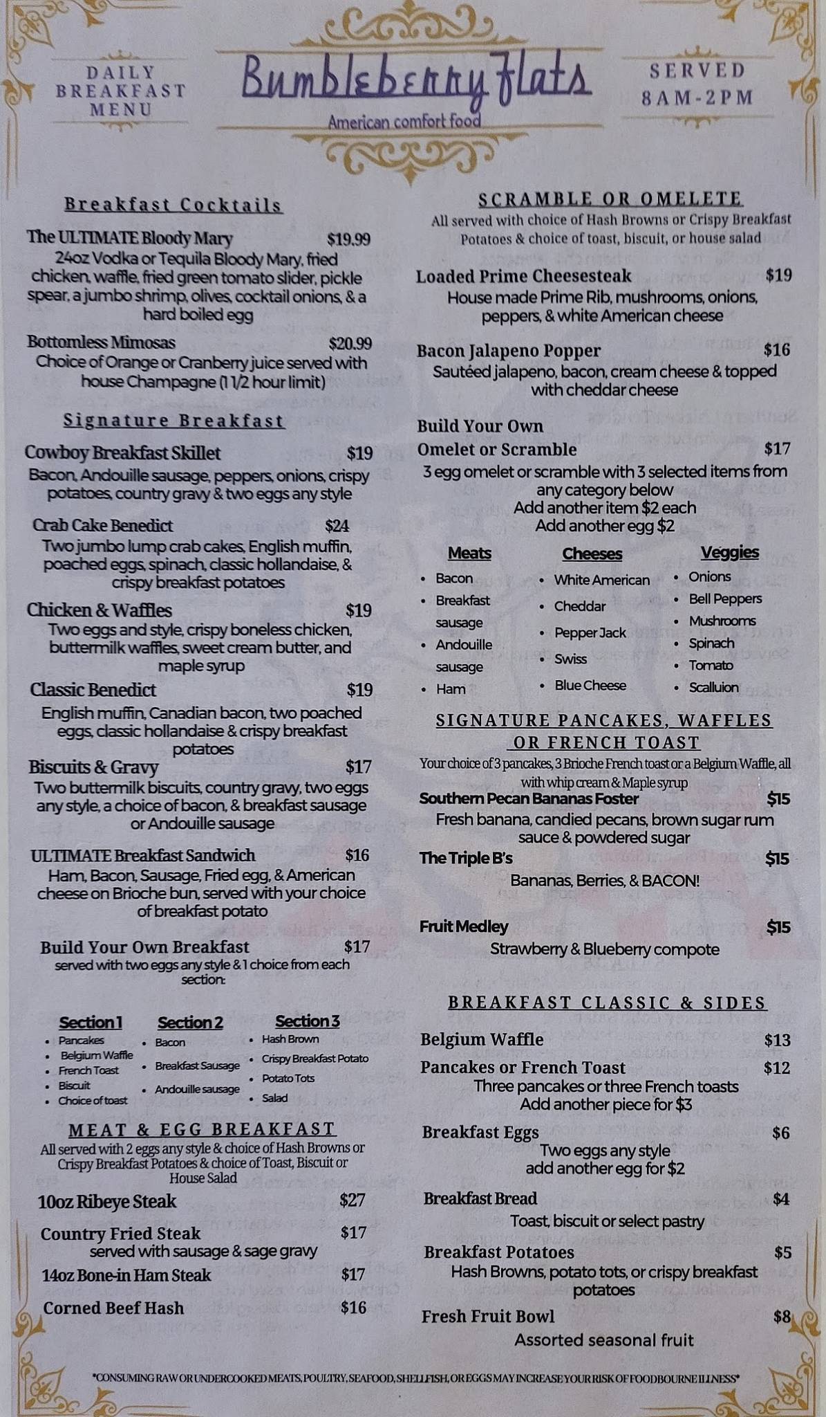 Menu at Bumbleberry Flats restaurant, Laughlin, S Casino Dr