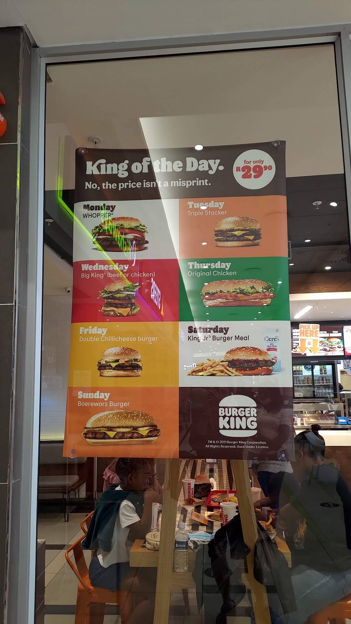 Menu at Burger King Riverside Mall restaurant, Nelspruit