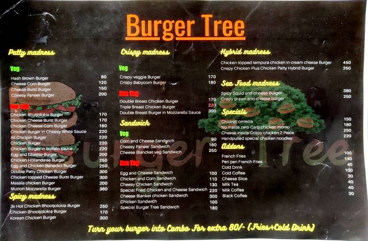 Menu at Burger tree, Guwahati, infront of Indian oil