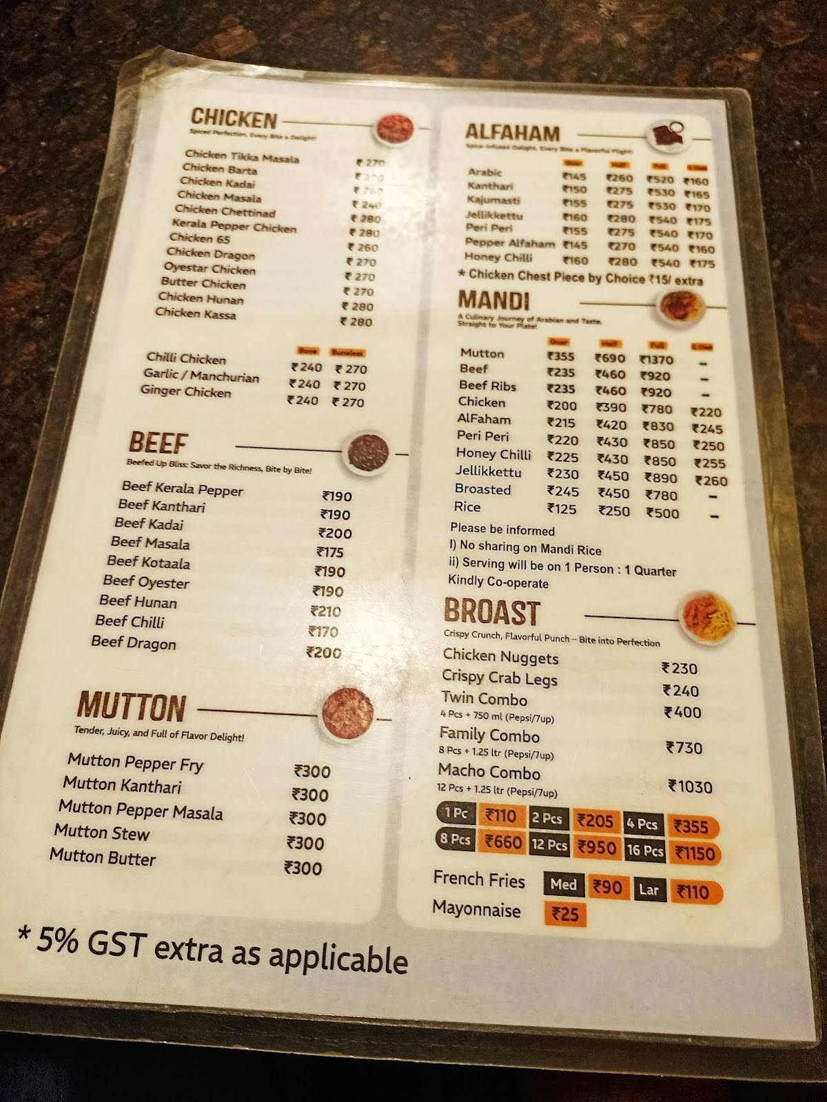Menu at Burj Al Mandi Restaurant, Thiruvananthapuram