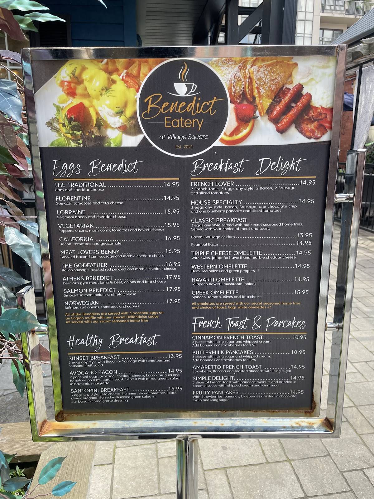 Menu at Benedict Eatery restaurant, Burlington