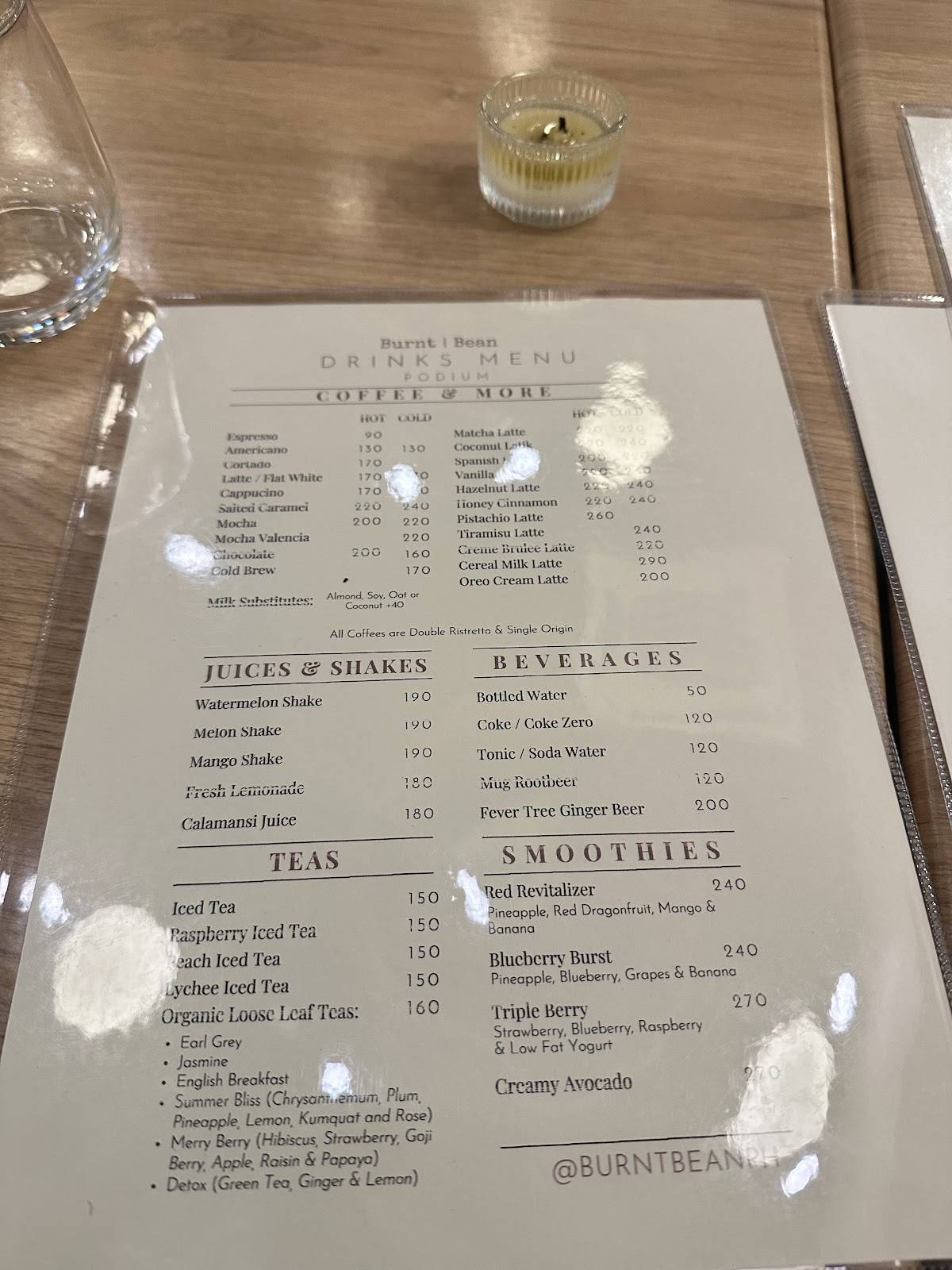 Menu at Burnt Bean restaurant, Mandaluyong, 12 ADB Ave