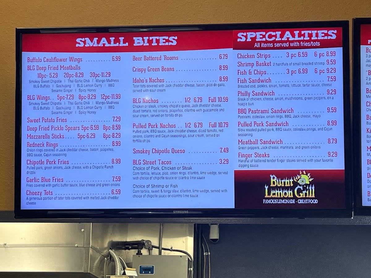 Menu at Burnt Lemon Grill restaurant, Twin Falls, Shoshone St E