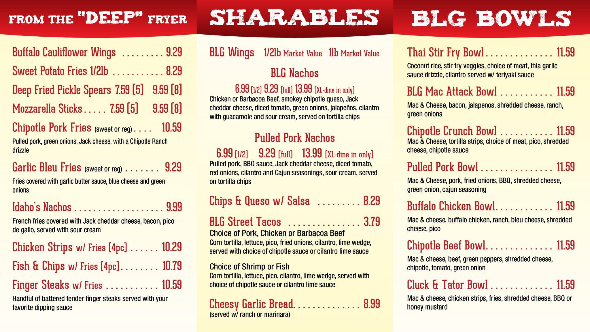 Menu at Burnt Lemon Grill restaurant, Twin Falls, Shoshone St E