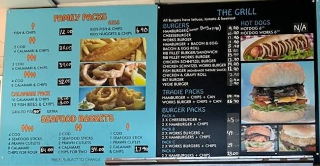 Menu at Codmother restaurant, Narangba