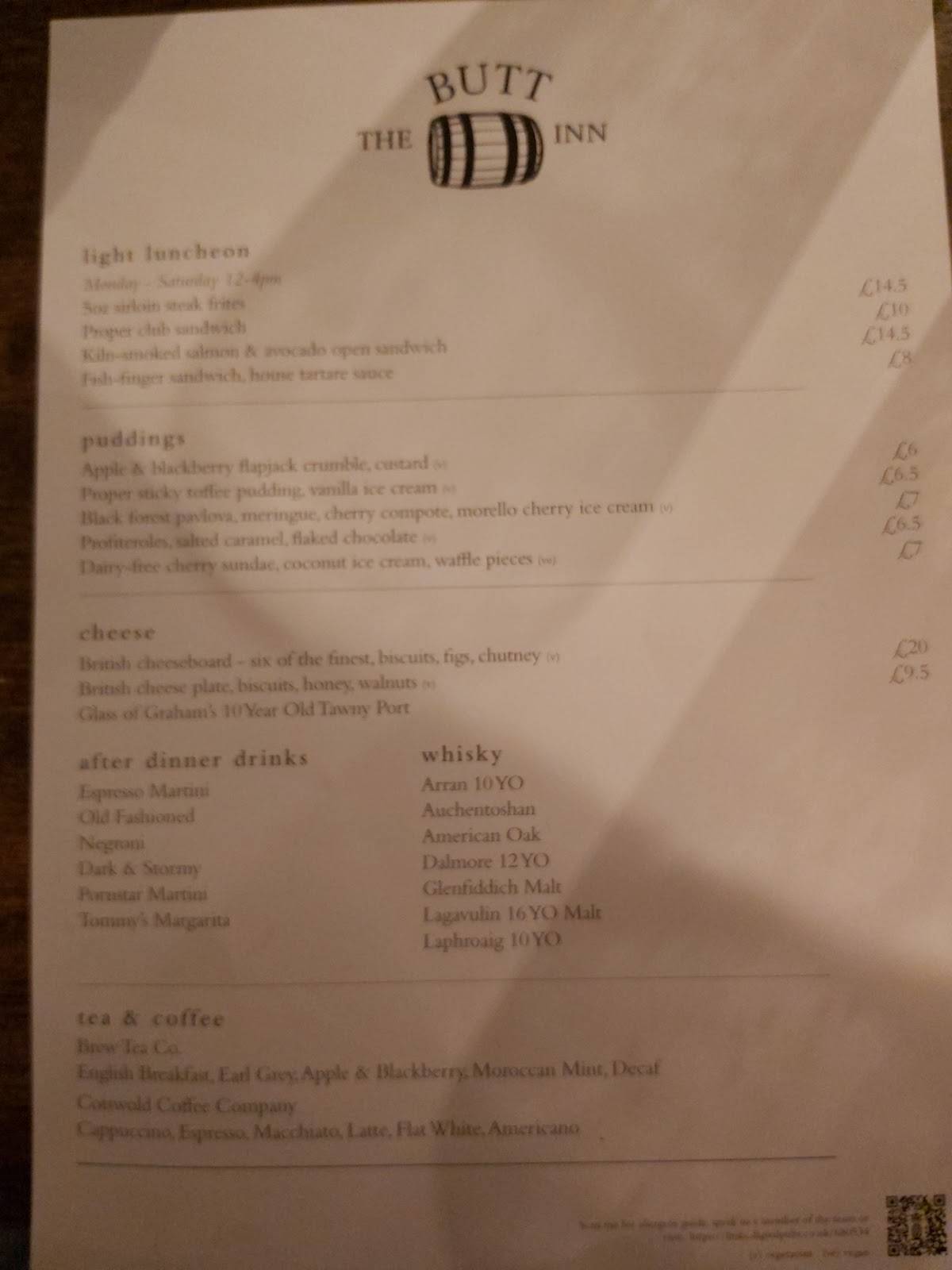 Menu at Butt Inn pub & bar, Aldermaston