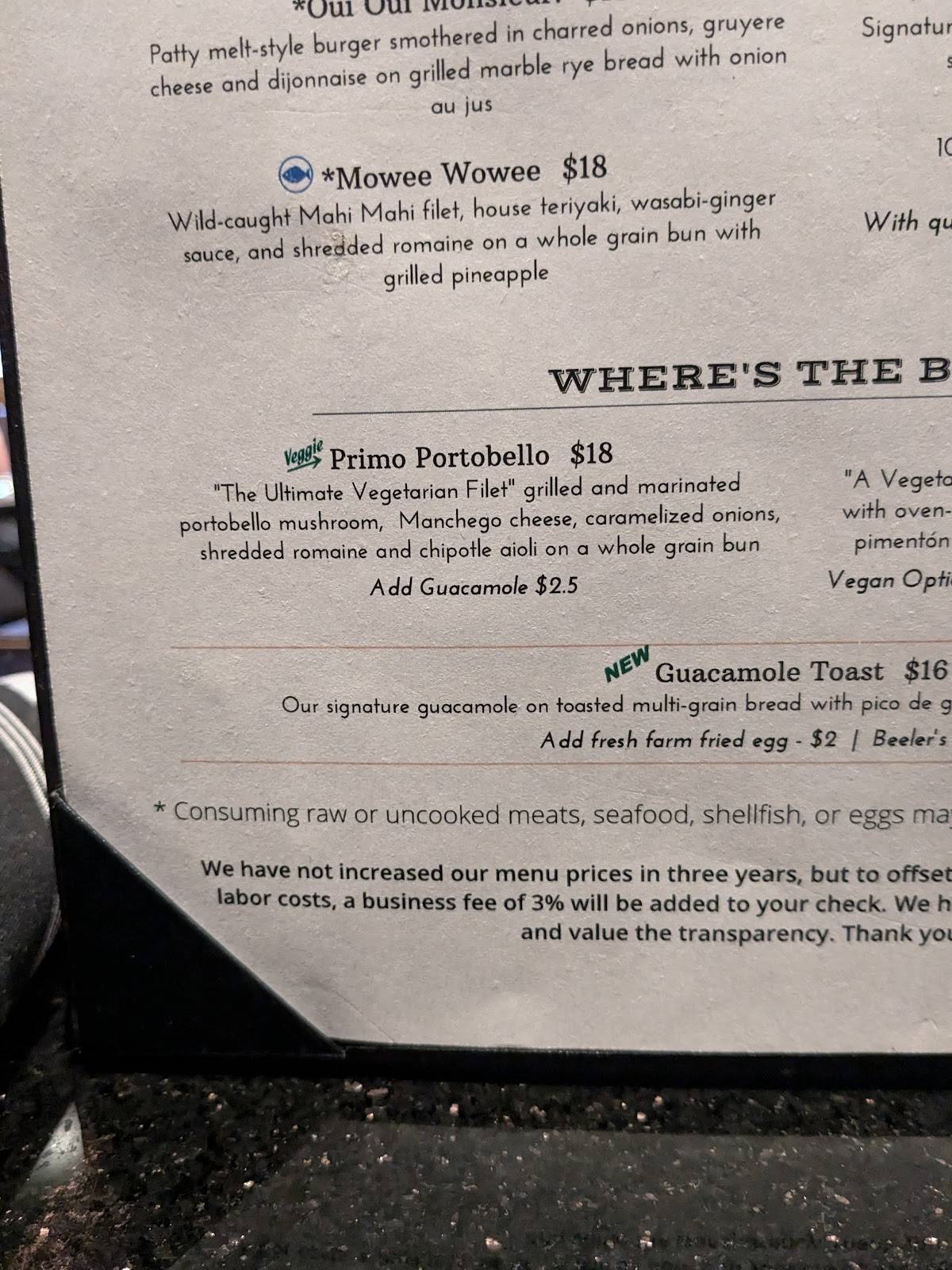 Menu at Butterfly Burger pub & bar, Village of Oak Creek