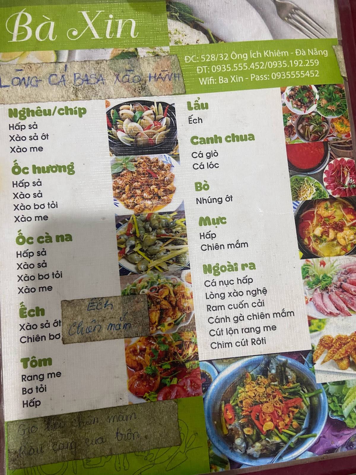Menu at Cá nục hấp Bà Xin, Da Nang, 528/32 Ông Ích Khiêm