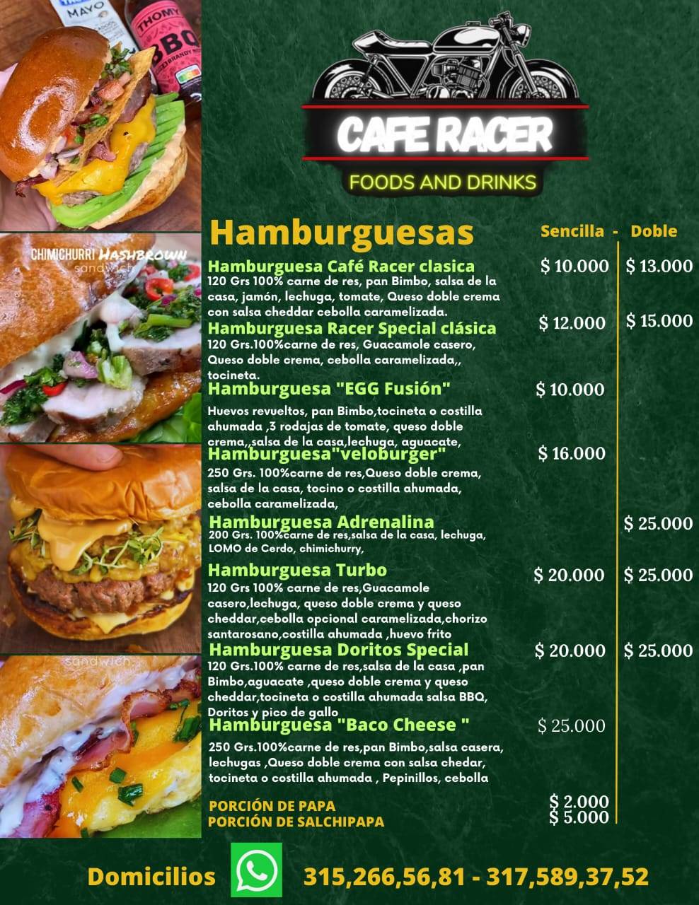 Menu at CAFE RACER MR, Pasto