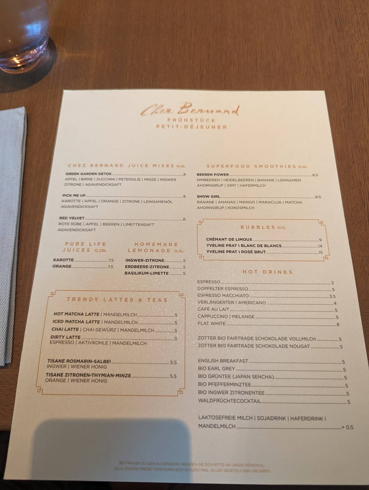 Menu au CHEZ BERNARD Restaurant et Bar, Vienne