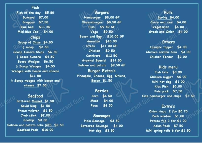 Menu at Atawhai Takeaways restaurant, Nelson