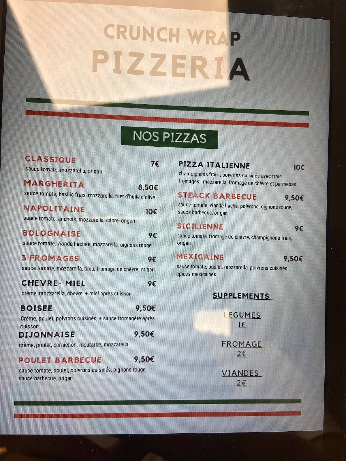 Menu au CRUNCH WRAP restaurant, Roanne