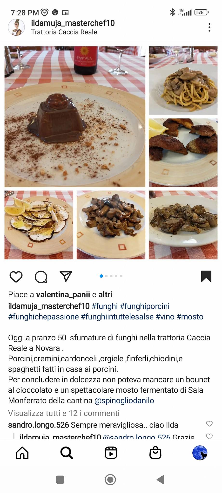 Menu da Caccia Reale ristorante, Novara
