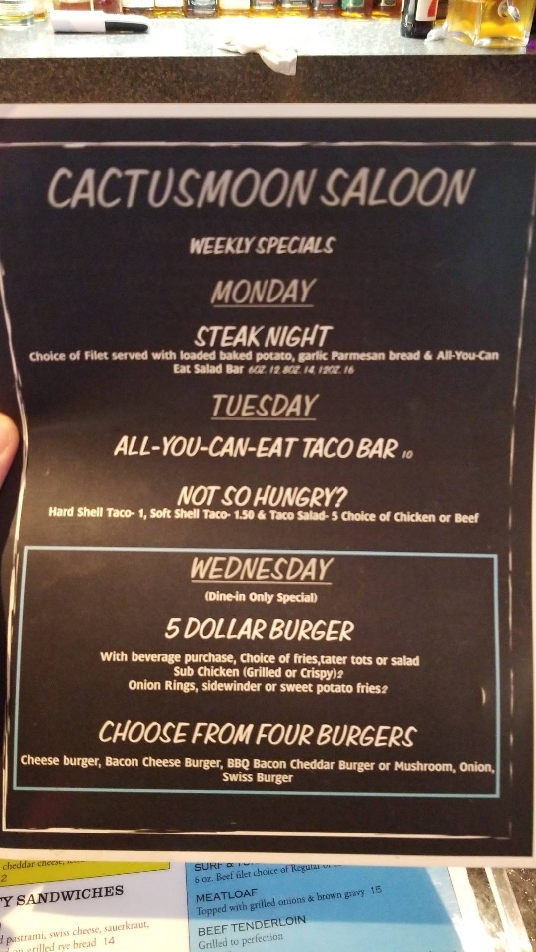 Menu at Cactus Moon Saloon pub & bar, Everett