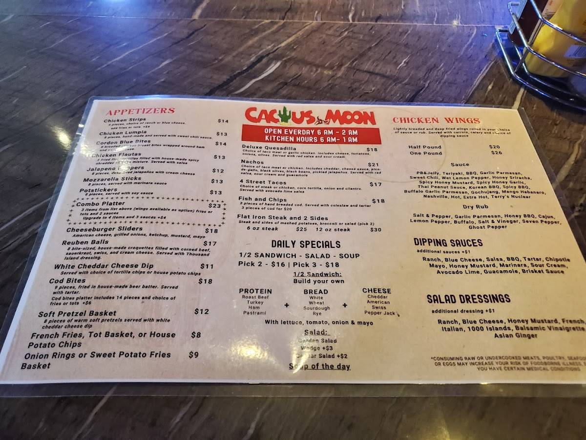 Menu at Cactus Moon Saloon pub & bar, Everett