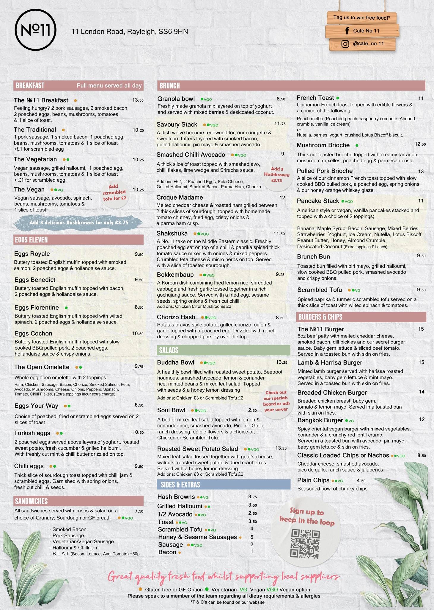 Menu at Café No.11 cafe, Rayleigh