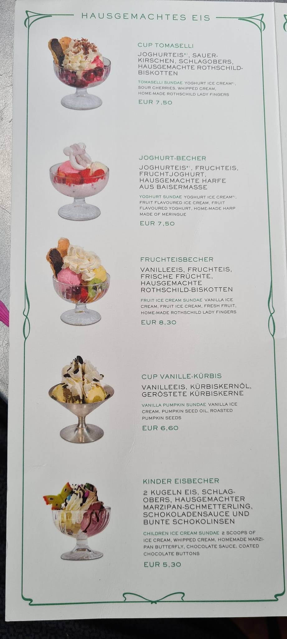 Menu at Café Tomaselli cafe, Salzburg