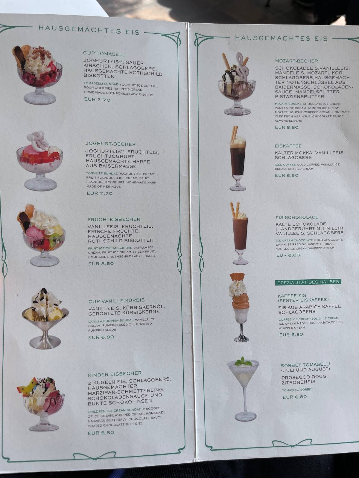 Menu at Café Tomaselli cafe, Salzburg